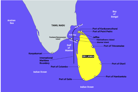 Arrange the following ports from South to North: Colombo Trincomalee ...