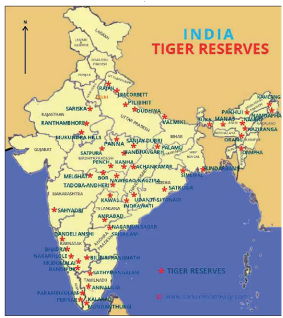 Consider the following Tiger Reserves: 1. Kawal Tiger Reserve 2 ...