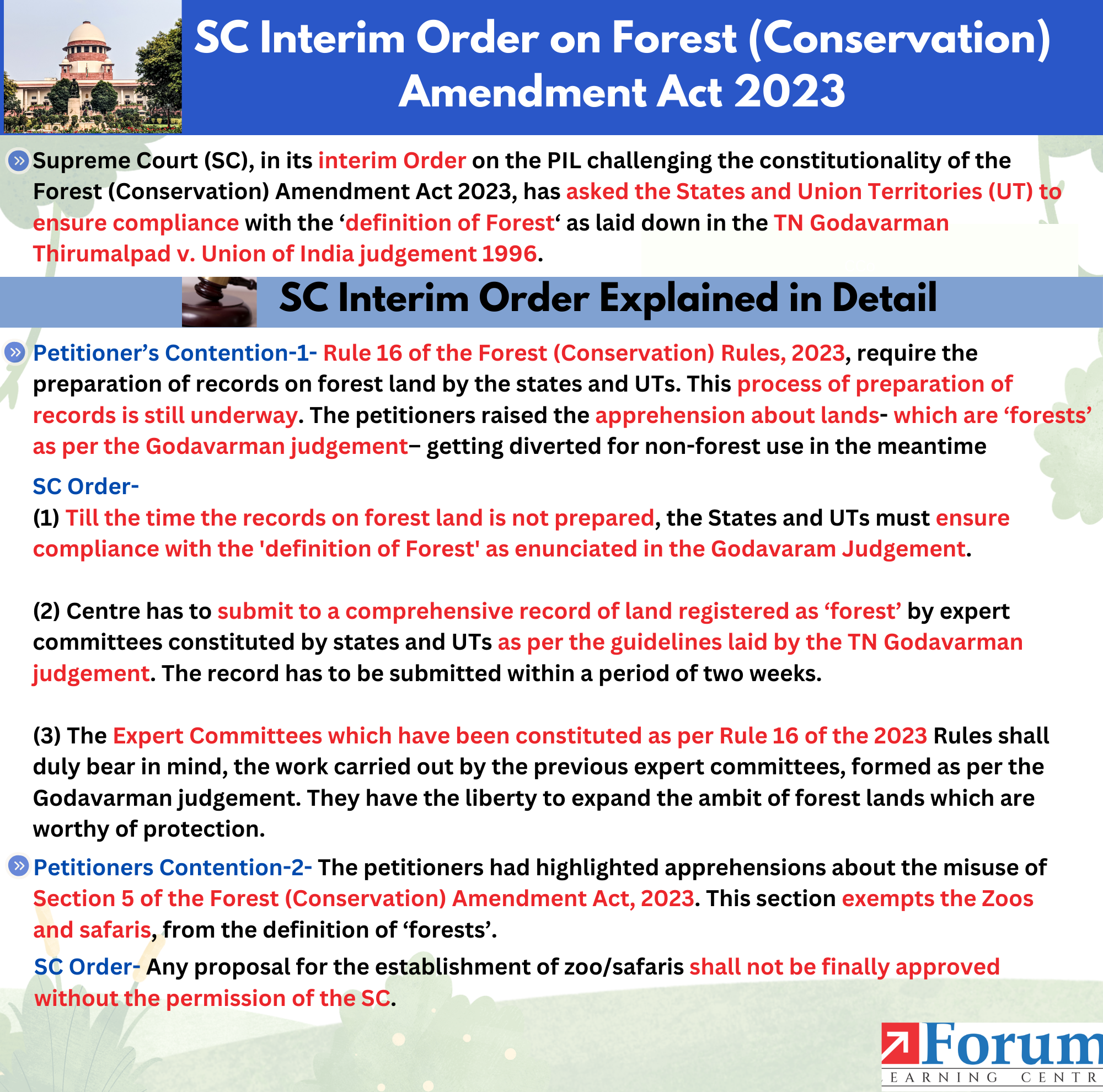 SC Interim Order on Forest (Conservation) Amendment Act 2023- Explained Pointwise |ForumIAS