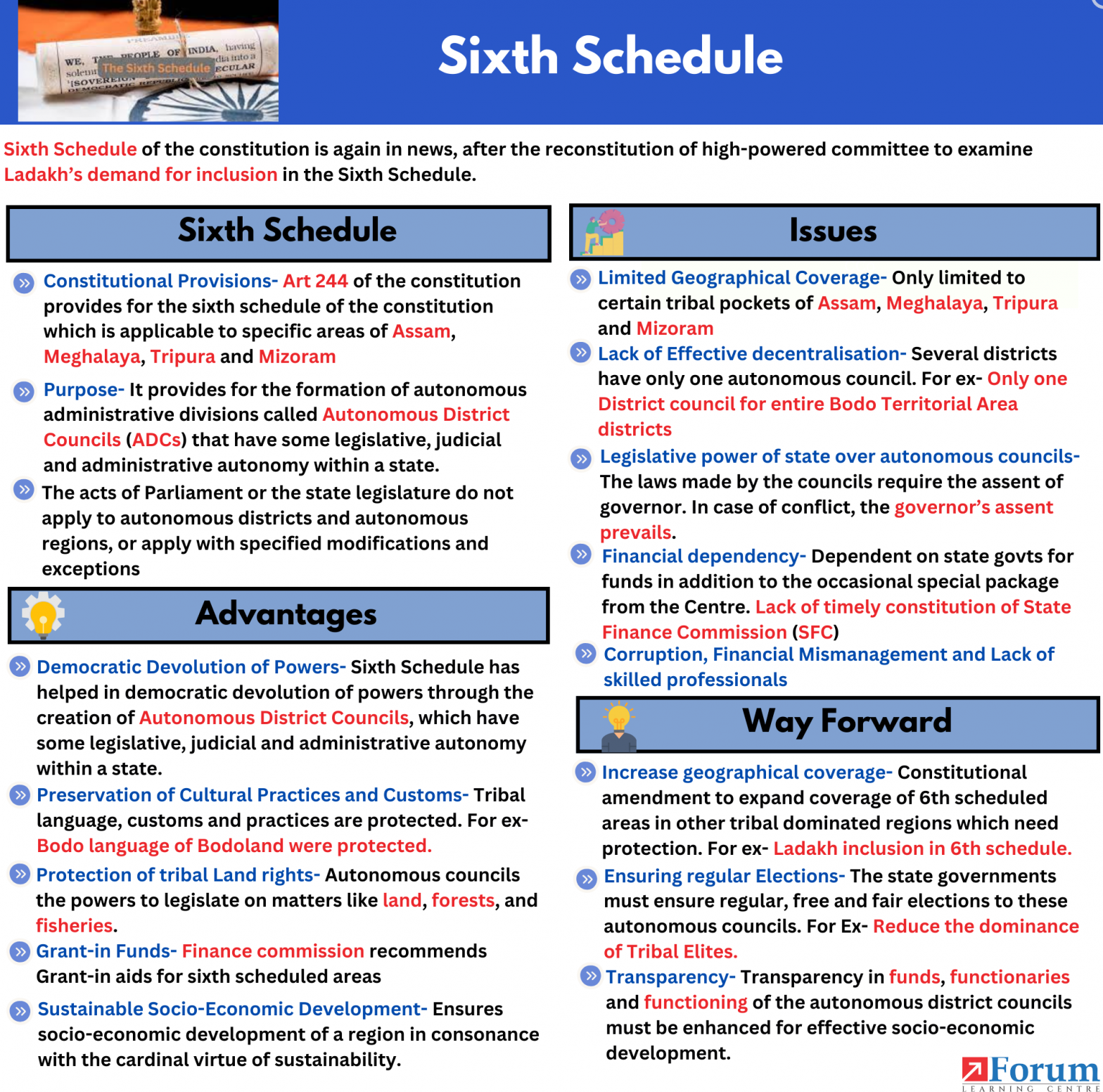 Sixth Schedule- Advantages and Issues- Explained Pointwise | ForumIAS